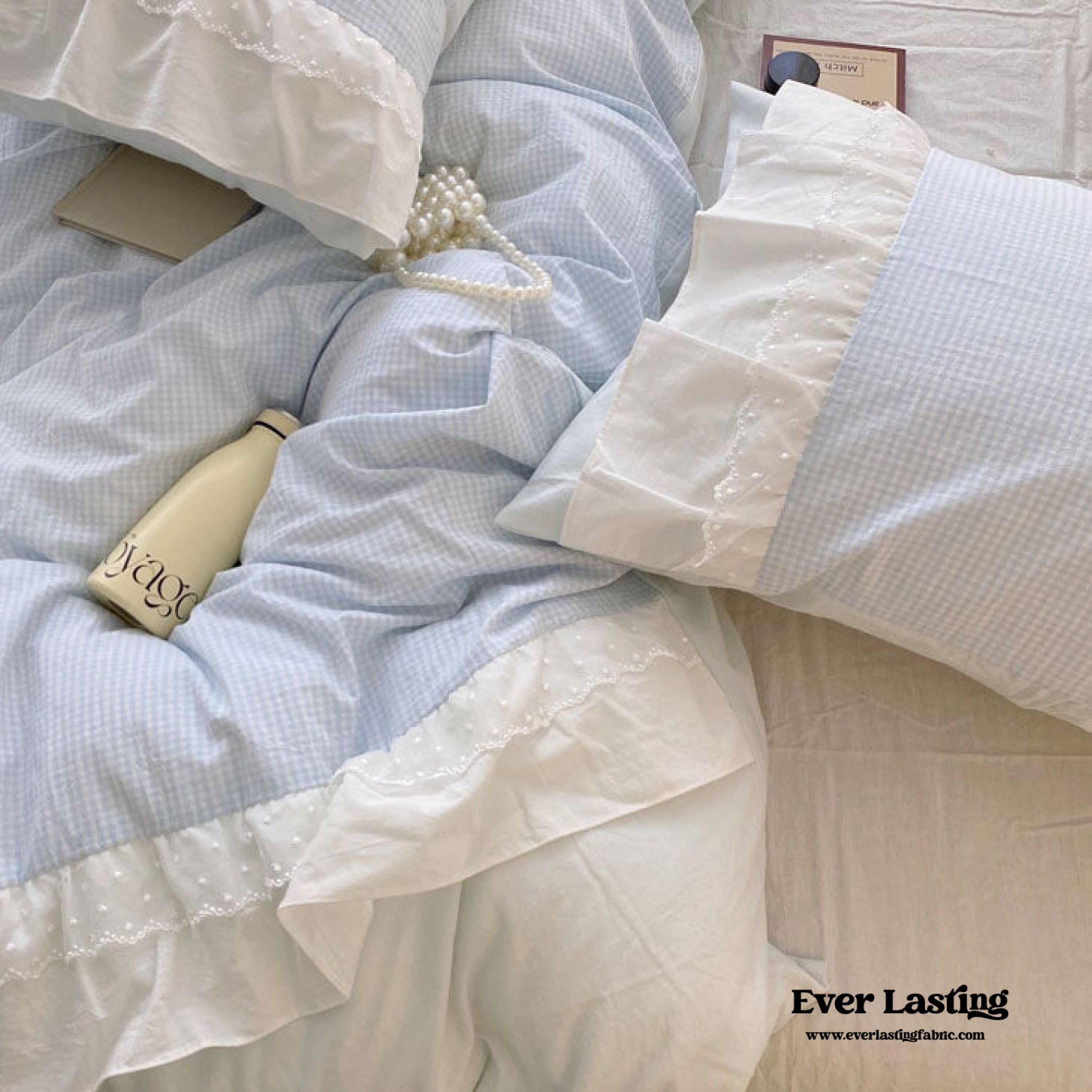 Candy Lace Gingham Ruffle Bedding Set / Pink | Best Stylish Bedding ...