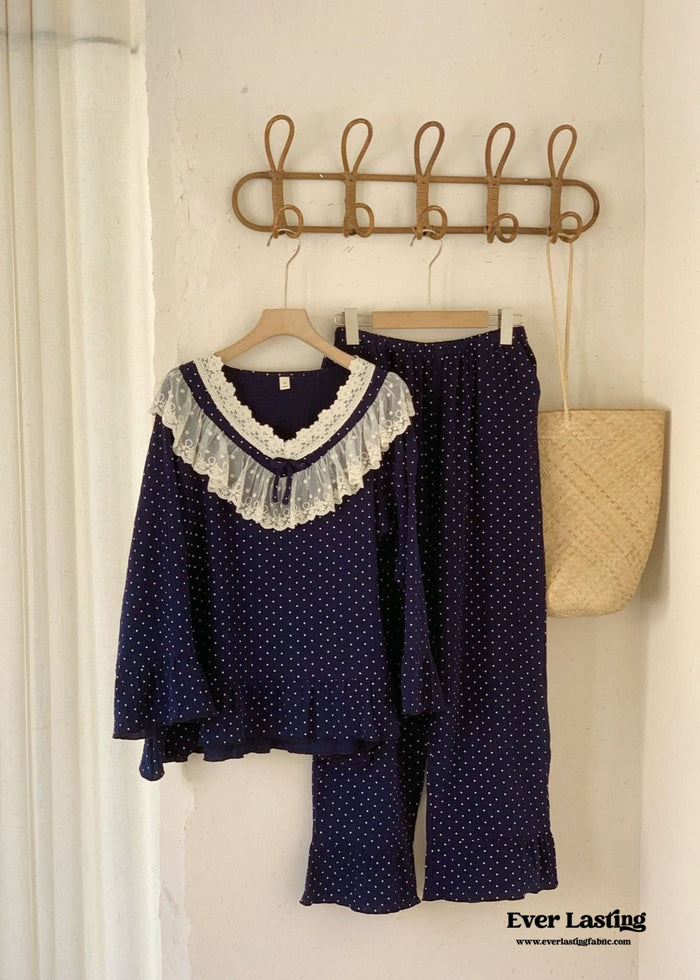Double Gauze Lace Collar Pajama Set | Cozy Loungewear | Ever Lasting