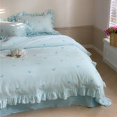 Double Layer Ribbon Tie White Ruffle Bedding Bundle | Luxury Bedding ...