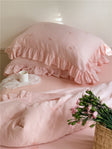 Double Layer Ribbon Tie White Ruffle Bedding Bundle | Luxury Bedding ...