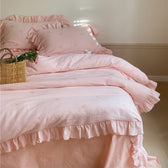 Double Layer Ribbon Tie White Ruffle Bedding Bundle | Luxury Bedding ...