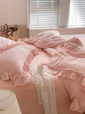 Double Layer Ribbon Tie White Ruffle Bedding Bundle | Luxury Bedding ...