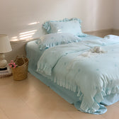 Double Layer Ribbon Tie White Ruffle Bedding Bundle | Luxury Bedding ...