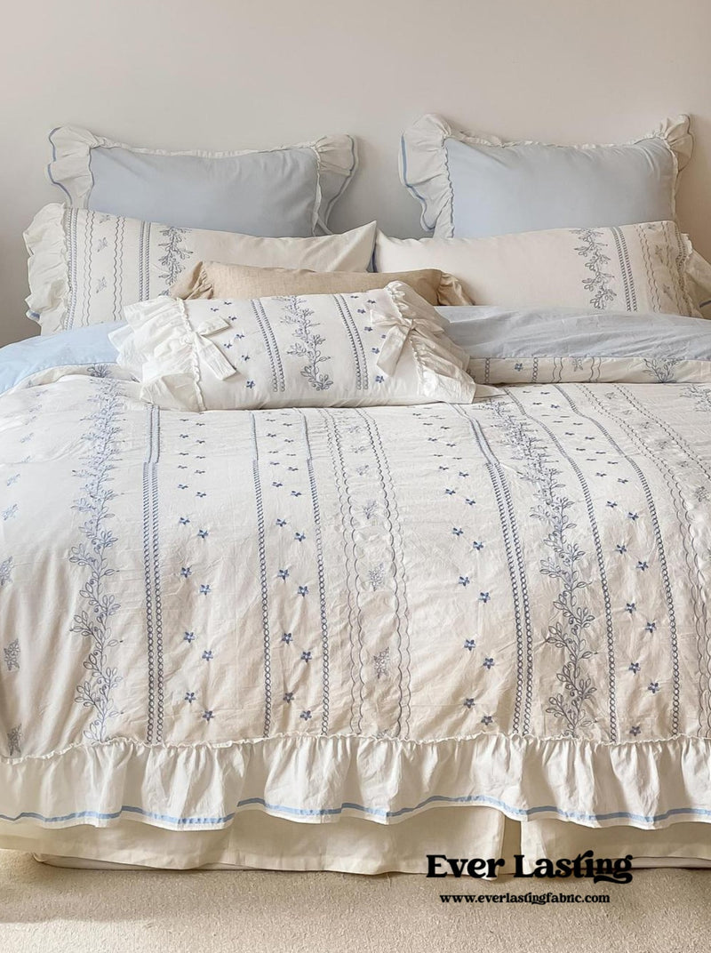 Embroidered French Lace Ruffle Pillowcases / Blue | Best Stylish ...