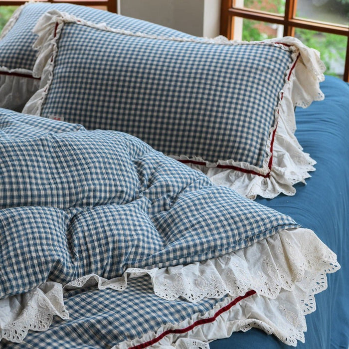 Gingham Floral Ruffle Bedding Set | Romantic Bedding Set | Ever Lasting