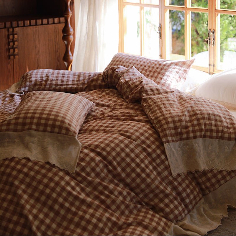 Marie Gingham Lace Ruffle Bedding Set | Luxury Bedding | Ever Lasting