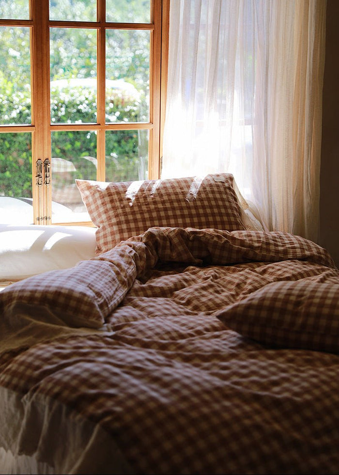 Marie Gingham Lace Ruffle Bedding Set | Luxury Bedding | Ever Lasting