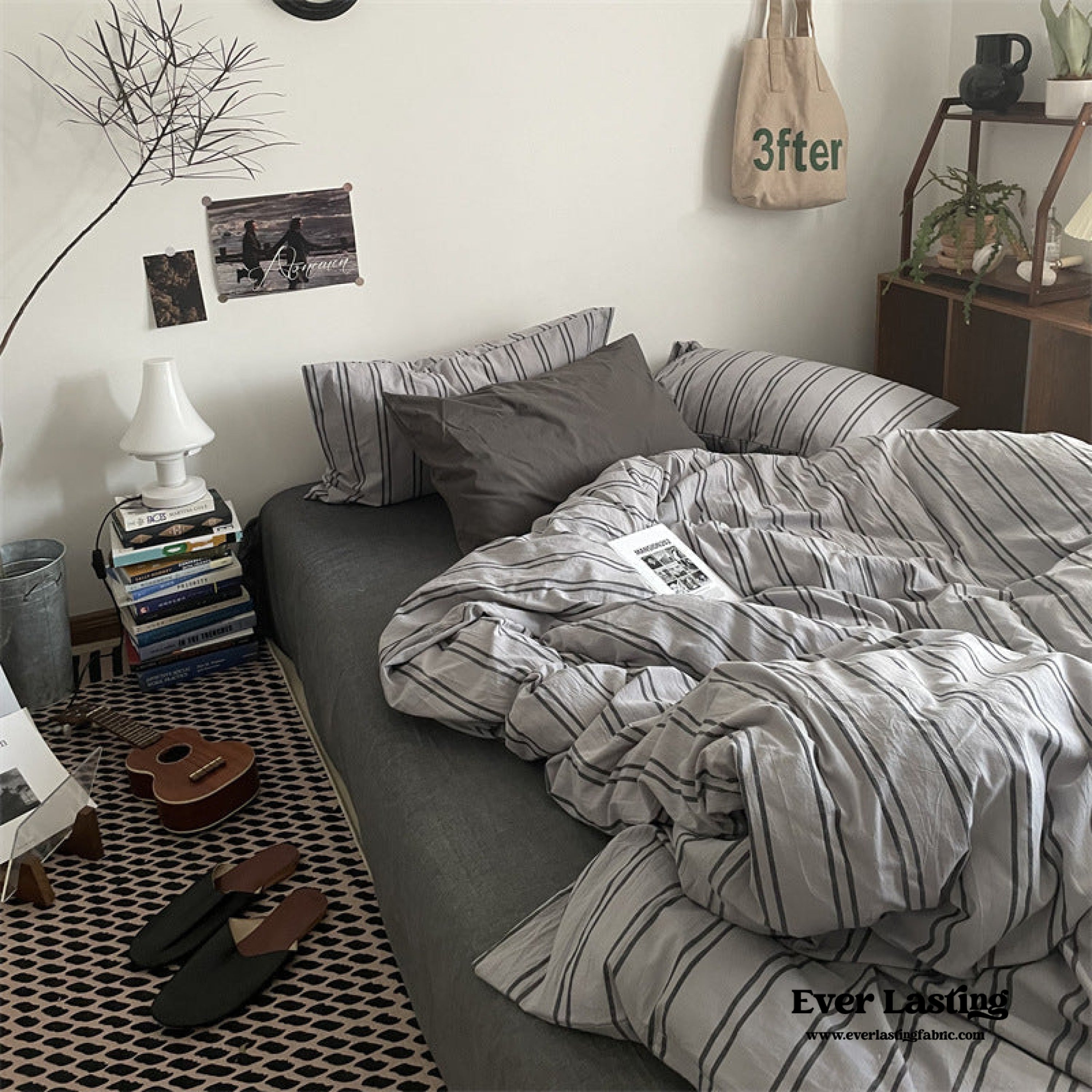 Minimal Vintage Stripe Bedding Set / Forest Green | Best Stylish ...