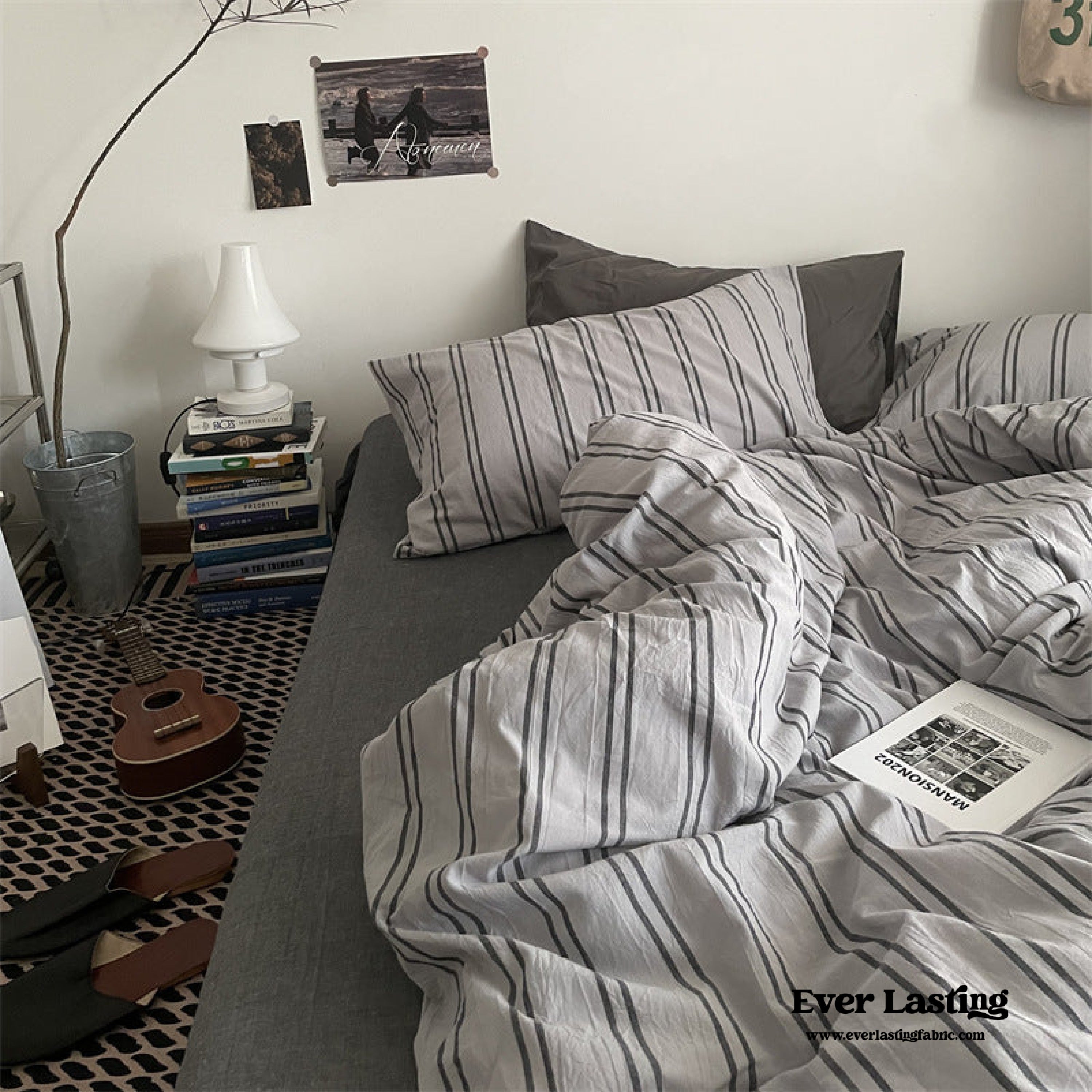 Minimal Vintage Stripe Bedding Set / Forest Green | Best Stylish ...