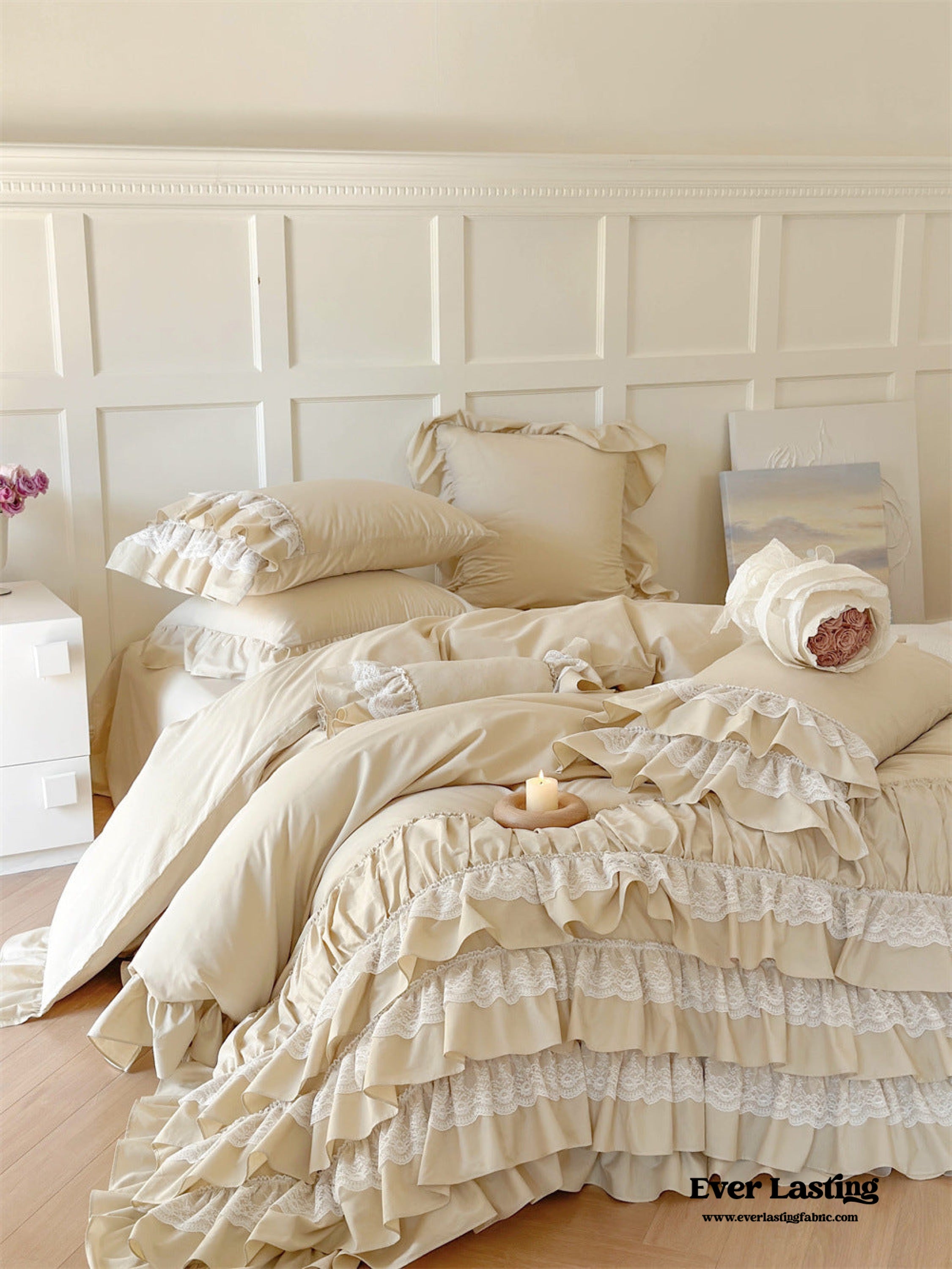 Princess Ruffle Lace Washed Cotton Bedding Set / Pink | Best Stylish ...