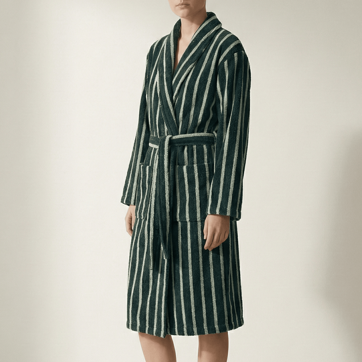 Quiet Evening Striped Bathrobe Set | Green Robe | Ever Lasting