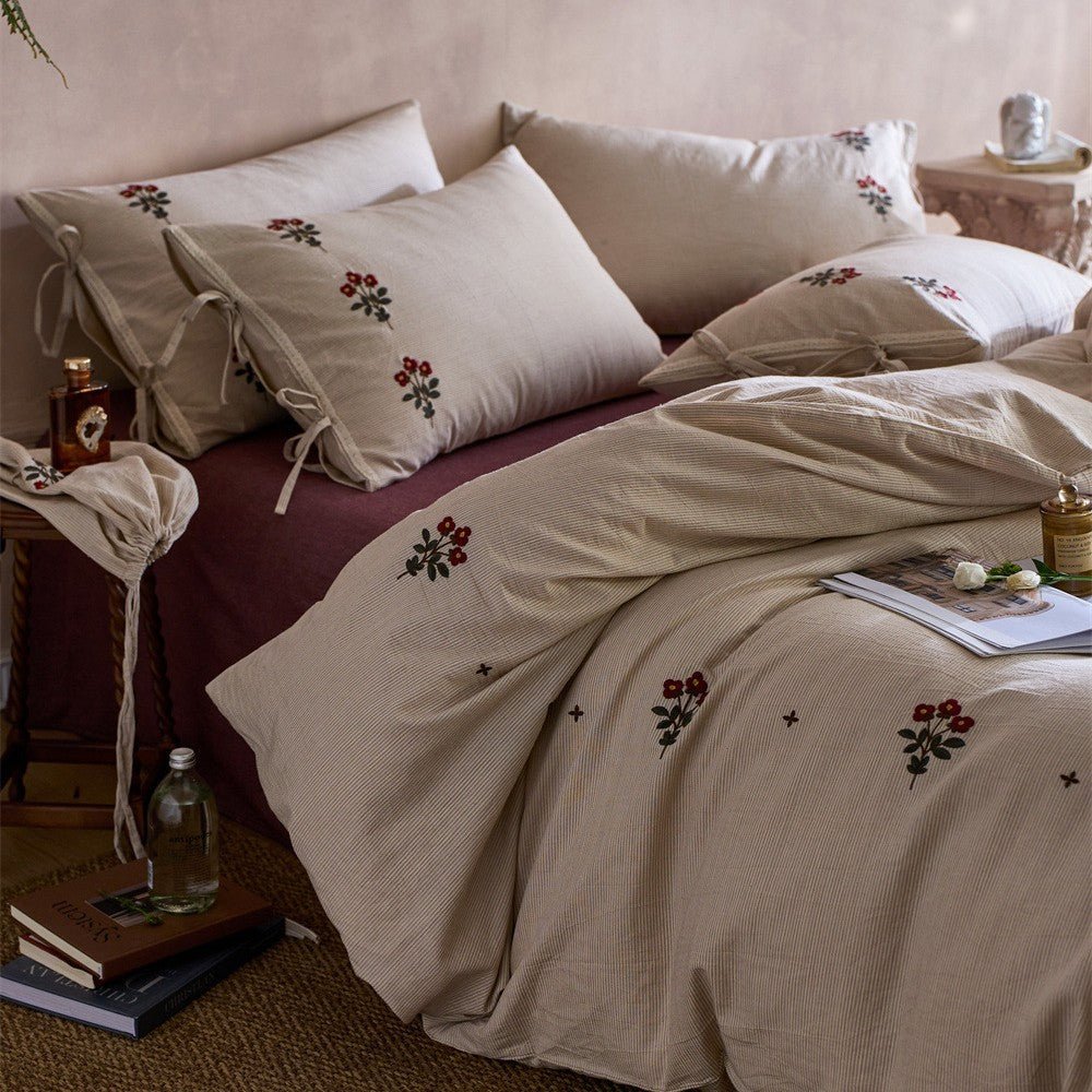 Rowan Jacquard Striped Floral Bedding Set | Cozy Bedding | Ever Lasting