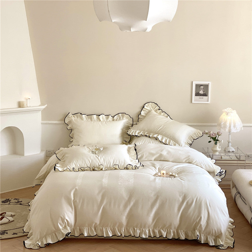 Luxury White Ruffled Jacquard Bedding Bundle | Cozy Bedding | Ever Lasting