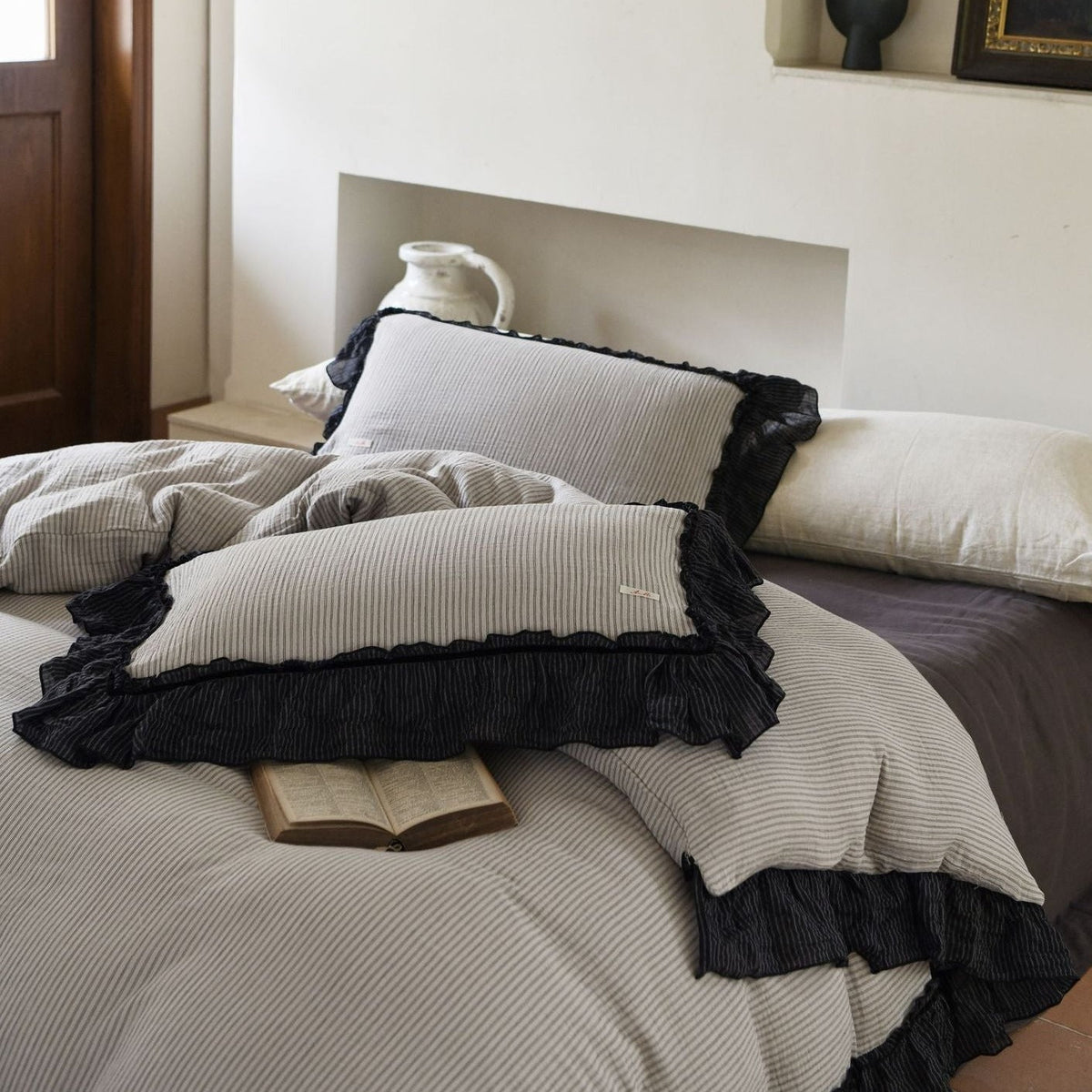 Stripe Lace Ruffle Bedding Set | Cottage Bedding Set | Ever Lasting