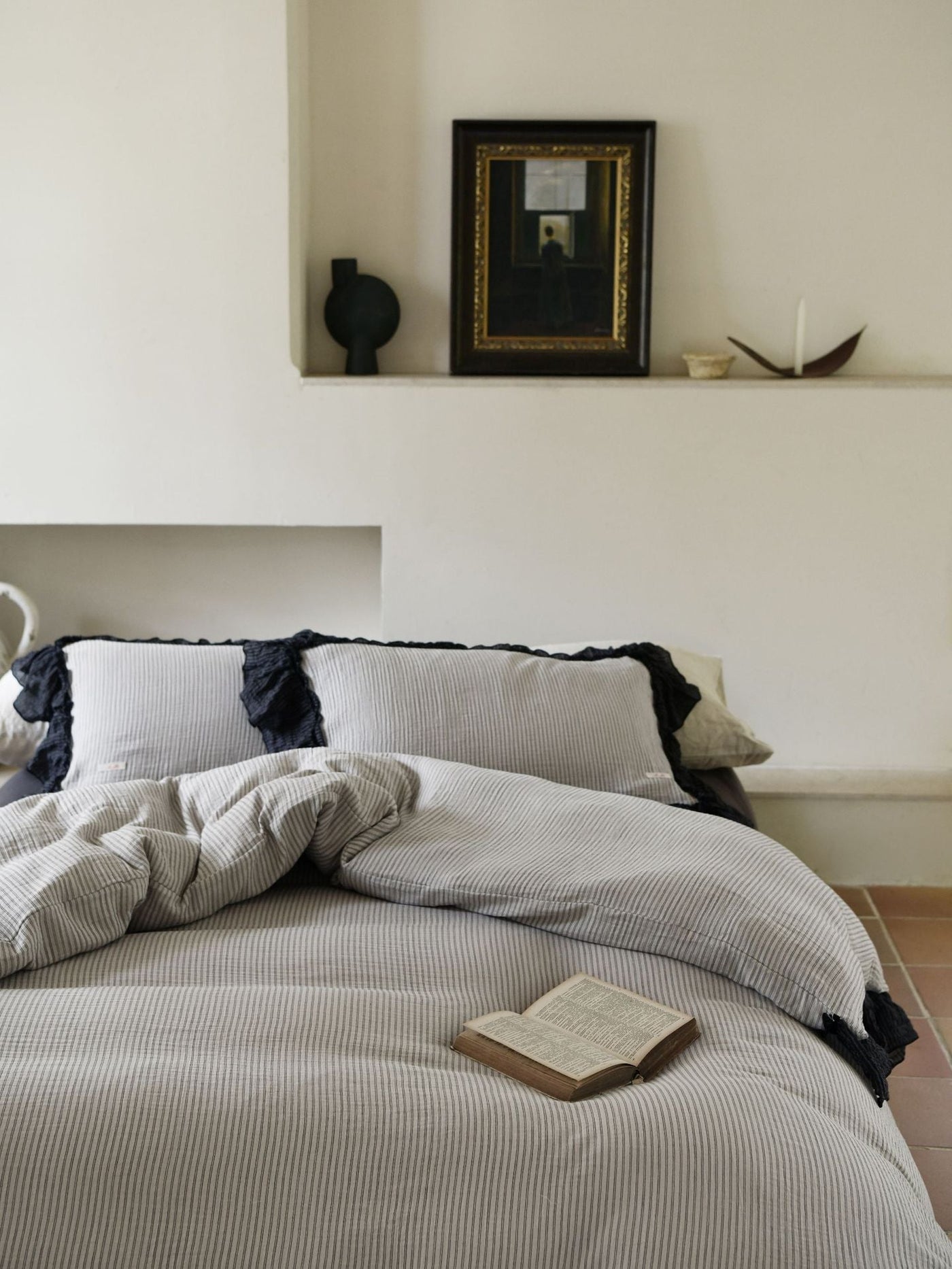 Stripe Lace Ruffle Bedding Set | Cottage Bedding Set | Ever Lasting