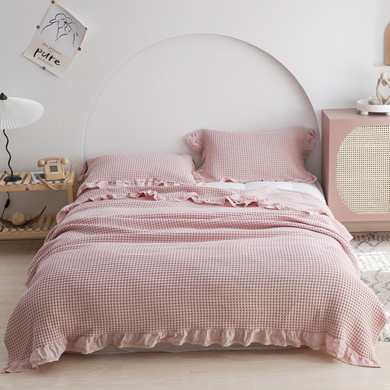 Ruffle Cotton Blanket | Cozy Pink Cotton Throw | Ever Lasting