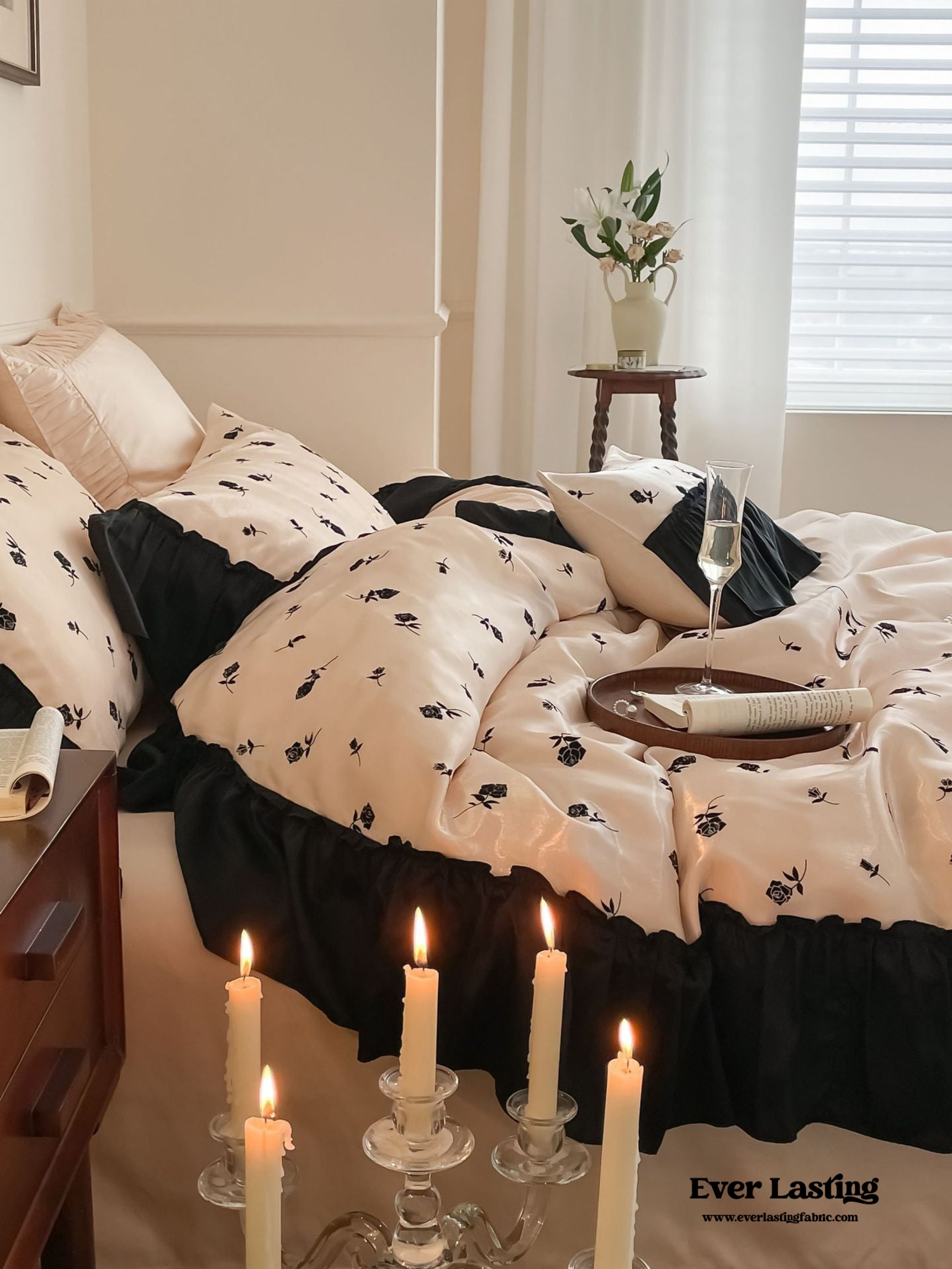 Vintage Inspired Silky Floral Ruffle Bedding Bundle | Best Stylish ...